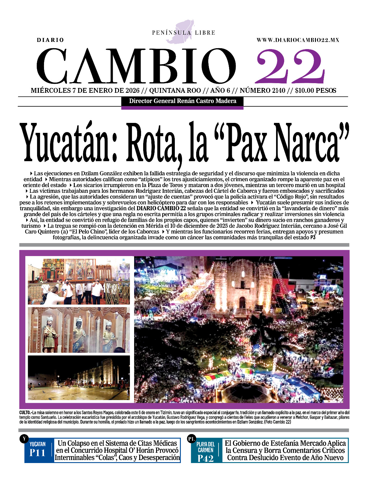 Portadas del Periódico CAMBIO 22 en su Edición Impresa del 07 de Enero ...